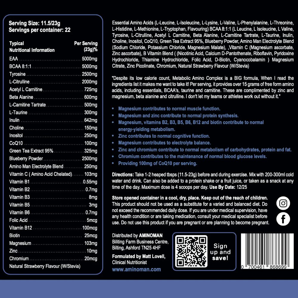 Metabolic Amino Complex – Non-Stim Pre-Workout EAA Formula with BCAA 8 ...